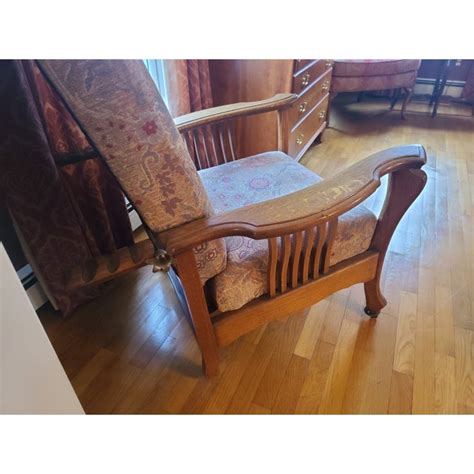 1950 Reclining Morris Chair With Re Upholstered Fabric And A Wrought