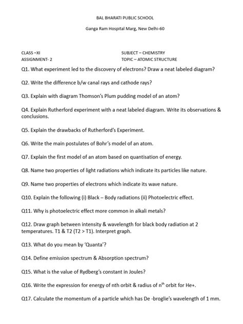 Assignment2 Structure Of Atom Pdf Atomic Orbital Electron