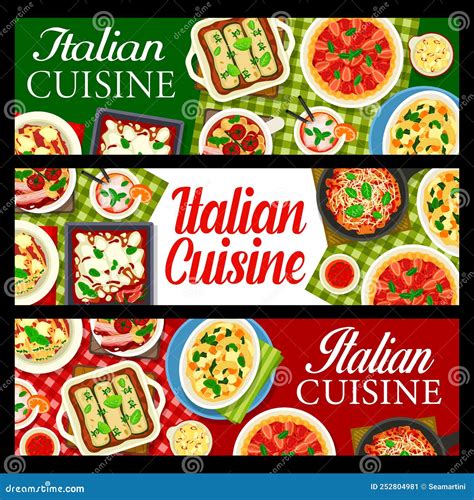 Italian Food Banners Pasta Lasagna And Casserole Stock Vector