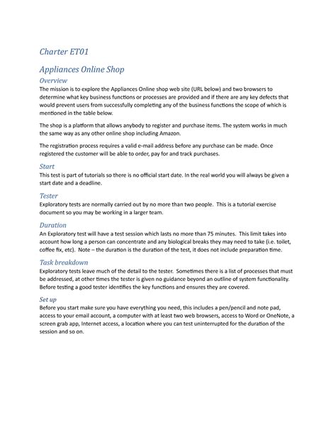 Exploratory Test Charter Tutorial Appliances Online Shop 1 Charter Et Appliances Online Shop