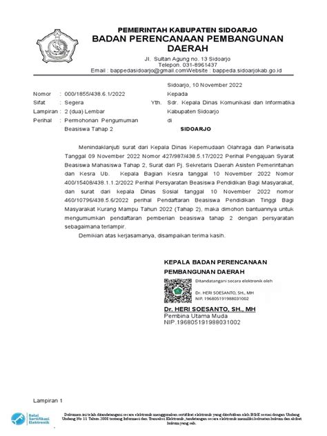 Surat Permohonan Pengumuman Beasiswa Tahap 2 Pdf