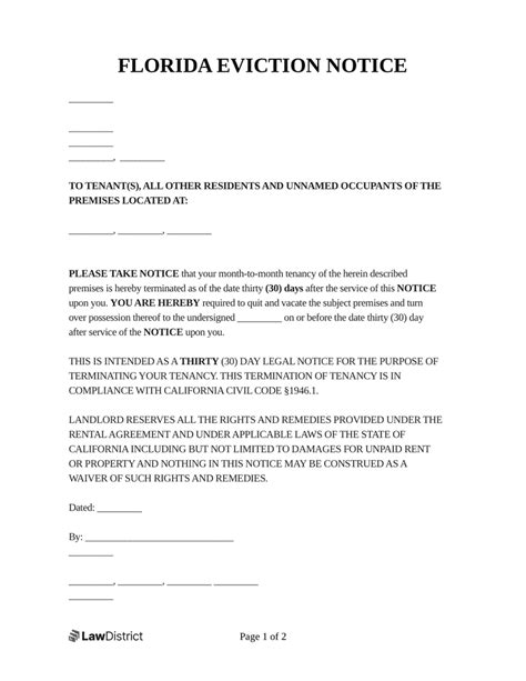 Free Florida Eviction Notice Law And Process Lawdistrict