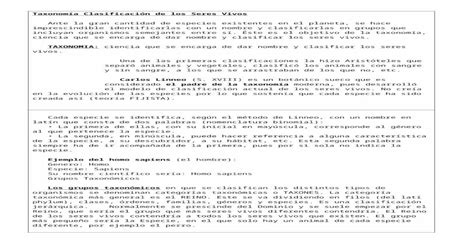 Taxonomía Clasificación De Los Seres Vivos Docx Document