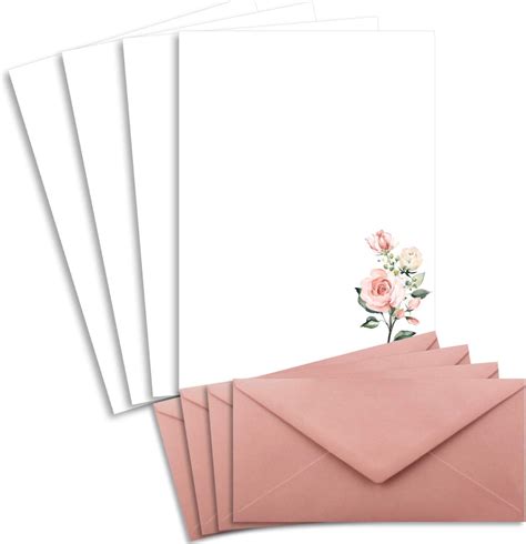 50 Briefbogen Sets DIN A4 Naturpapier In Creme Mit Rosenzweigen Mit