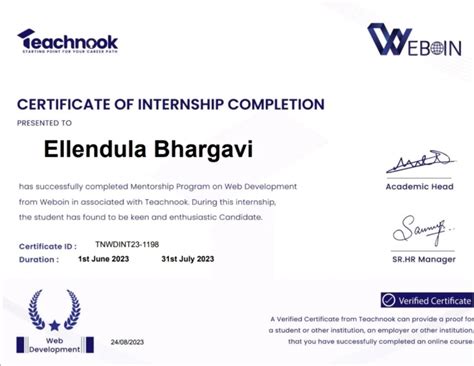 Ellendula Bhargavi On Linkedin I Got An Internship Certificate In