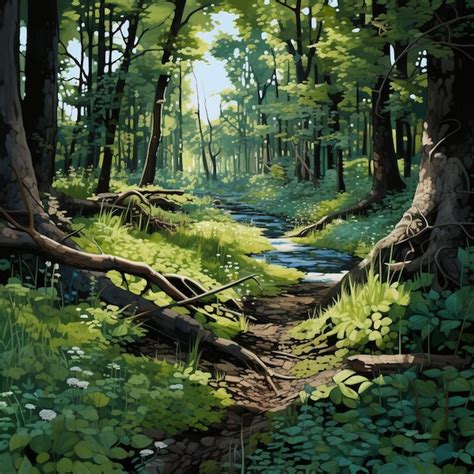 Premium Photo Anime Visual Dense Forest Spring Image AI Generated Art