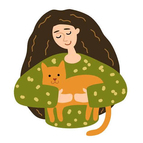 Иллюстрация Девушка держит кота в стиле 2d книжная графика