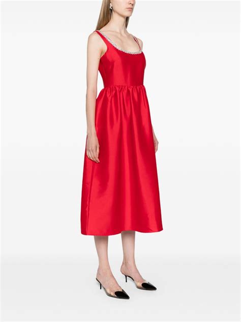 Self Portrait Crystal Embellished Taffeta Midi Dress Red FARFETCH