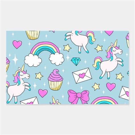 Cute Unicorn Pattern Rectangular Sticker Zazzle