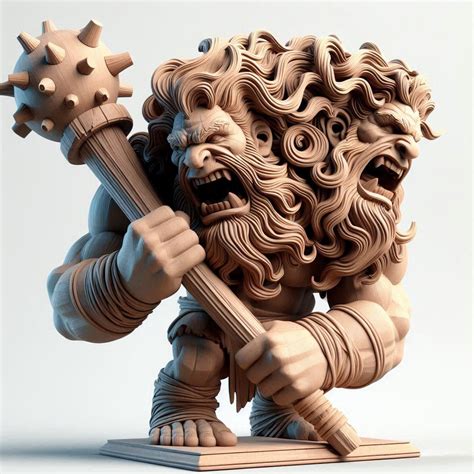 🧌 392 Two Headed Roaring Norwegian Troll 3d Printed Ivory Style Statue Fantasy Wood Base