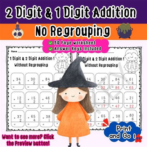 2 Digit 1 Digit Addition No Regrouping Grade 1 Math Worksheets