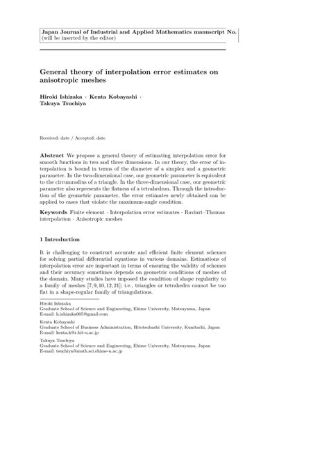 Pdf General Theory Of Interpolation Error Estimates On Anisotropic Meshes