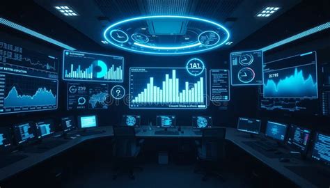 Futuristic Tech Control Room Data Analysis And Monitoring Center Stock