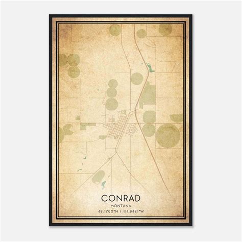 Vintage Conrad Montana Map Poster Conrad Mt City Road Wall Art Print