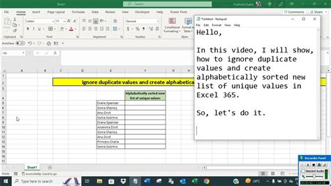Ignore Duplicate Values And Create Alphabetically Sorted New List Of Unique Values In Excel 365
