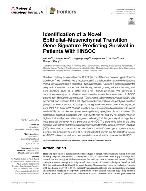 Pdf Identification Of A Novel Epithelialmesenchymal Transition Gene