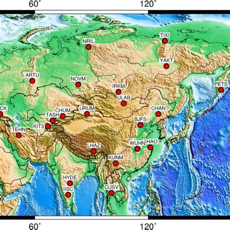 Spatial Distribution Of The 25 Gps Stations Red Circles Denote The Gps