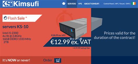 Kimsufi 服务器闪促：ks 10 特价 €1299月， I5 2300，16gb Ddr3 便宜vps网