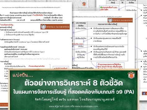 แบ่งปัน ตัวอย่างการวิเคราะห์ 8 ตัวชี้วัด ในแผนการจัดการเรียนรู้ ที่สอดคล้องกับเกณฑ์ ว9 Pa