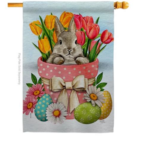 Breeze Decor H120083 Bo 28 X 40 In Bunny With Tulips Springtime Easter