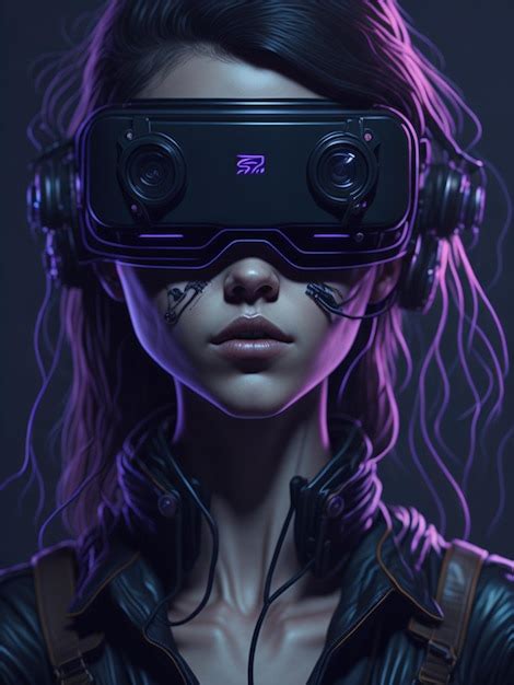 Premium Ai Image Closeup Of Girl Wearing Vr Headset Illustrations In 4k Cyberpunk