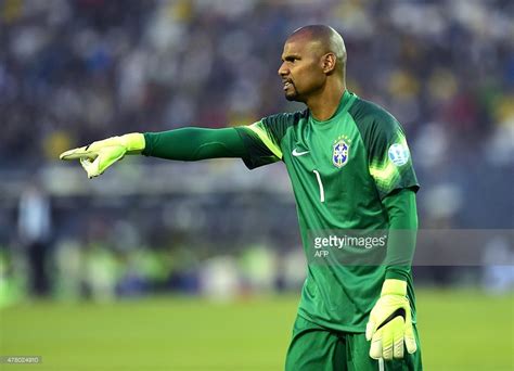 Brazil S Goalkeeper Jefferson Gestures During The 2015 Copa America