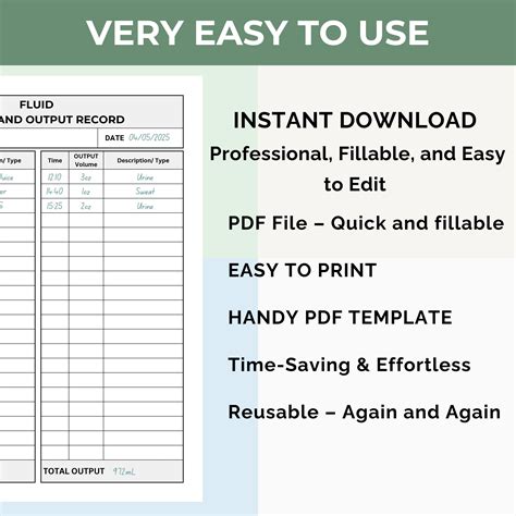 Fluids Intake And Output Tracker Nursing Form Fluid Balance Chart