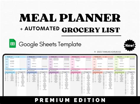 Meal Planner And Automated Grocery List Google Sheets Meal Planner