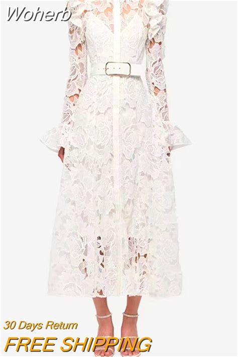 Woherb Minimalist Solid Dresses For Women Stand Collar Long Sleeve High