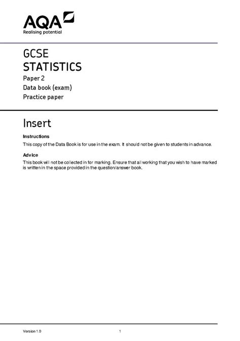 Aqa Gcse Statistics Foundation Tier Paper 2 May 2023 Data Sheet 8382 2f Aqa Question Paper