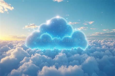 Glowing Blue Digital Cloud Hovering Above The Sky Symbolizing Cloud Computing Data Storage And