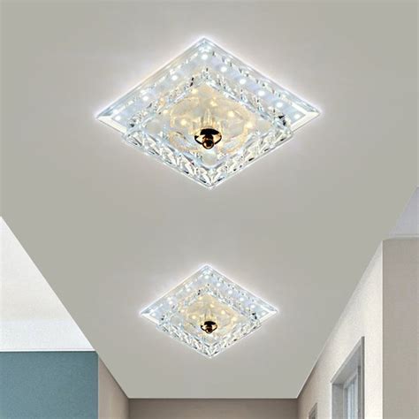 Clear Crystal Square Led Flush Mount Ceiling Light Simple And Elegant 7