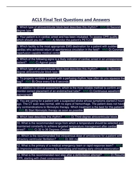Acls Final Test Questions And Answers Nursing Course Stuvia Us