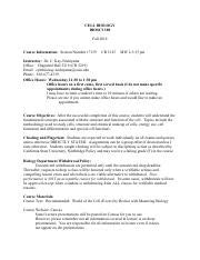 Cell Biology Lecture Syllabus Pdf CELL BIOLOGY BIOSCI 380 Fall 2018 Course Information