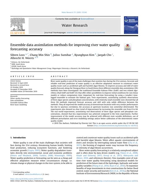 Pdf Ensemble Data Assimilation Methods For Improving River Water Quality Forecasting Accuracy