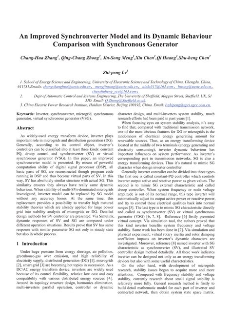 Pdf An Improved Synchronverter Model And Its Dynamic Behaviour