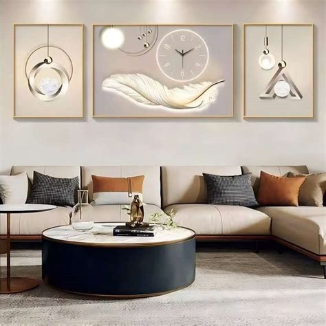 ♞fashion 3 Pcs Set Clock Mural Living Room Mural Decoration Painting