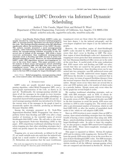 Pdf Improving Ldpc Decoders Via Informed Dynamic Scheduling