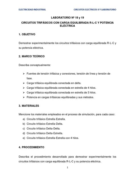 Lab 18 19 Circuitos Trifásicos Con Carga Equilibrada R L C Y Potencia Eléctrica Pdf