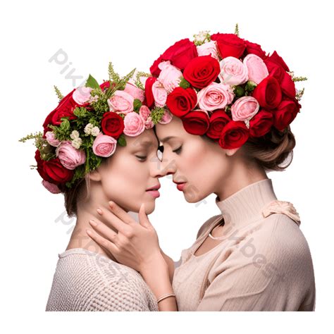 Two Women Wear Red Flower Crown Simble Of Love Png Images Psd Free