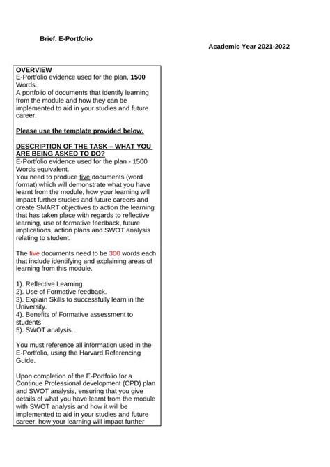 Reflective Learning Portfolio For Higher Education Success Desklib