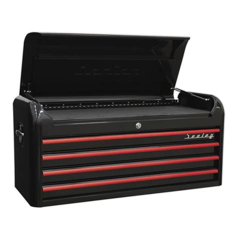 Topchest 4 Drawer Wide Retro Style Black With Red Anodised Drawer