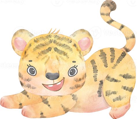 linda contento juguetón bebé Tigre acuarela niño animales fauna