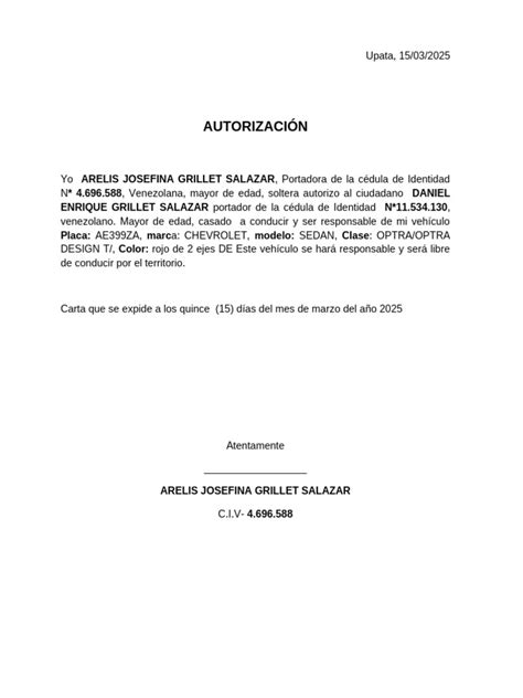 Autorizacion Faniel Grillet Pdf