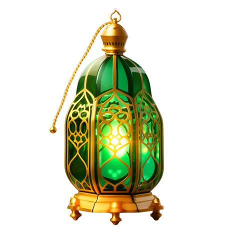Ramadan Kareem Green With Golden Islamic Lamp Ai Generative PNG