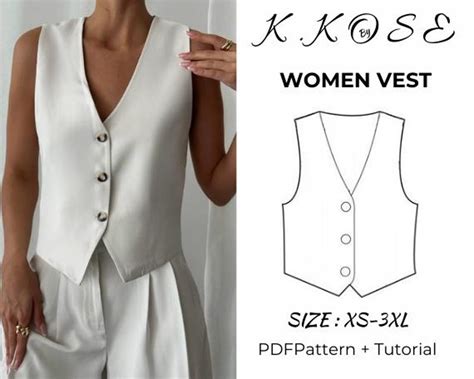 Women Vest Sewing Pattern Cropped Waistcoat Sewing Pattern Corse Vest