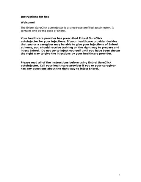 Instructions For Use Welcome The Enbrel Sureclick
