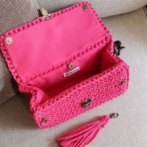 Bolsa de crochê em fio de malha Pink Copenhague Elo7