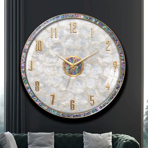 Home Living Room Modern Luxury Style Brass Silent Wall Clock Shell Dial