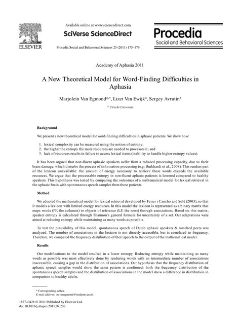 Pdf A New Theoretical Model For Word Finding Difficulties In Aphasia